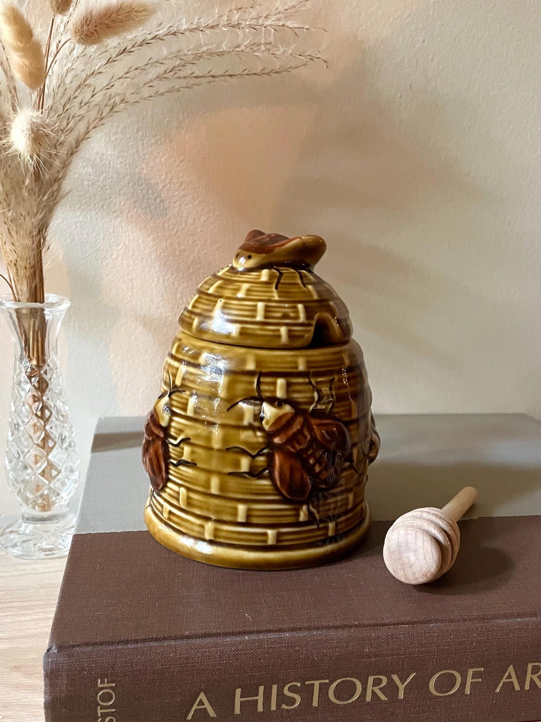 Vintage Ceramic Honey Bee Hive Honey Pot With Wooden Dipper - Etsy