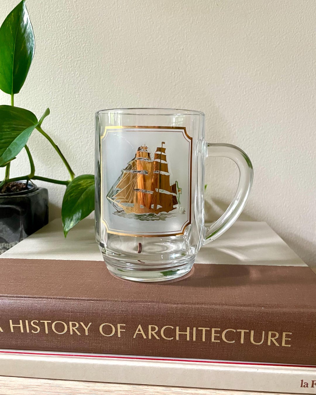 Vintage Luminarc Nautical Gold Ship Glass Stein Beer Mug - Etsy