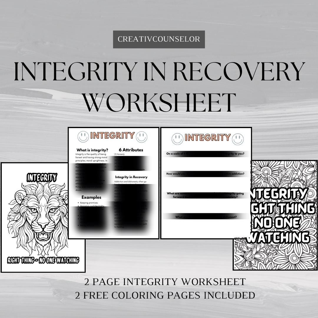 Integrity in Recovery, Worksheet That is Good for Individual Counseling ...