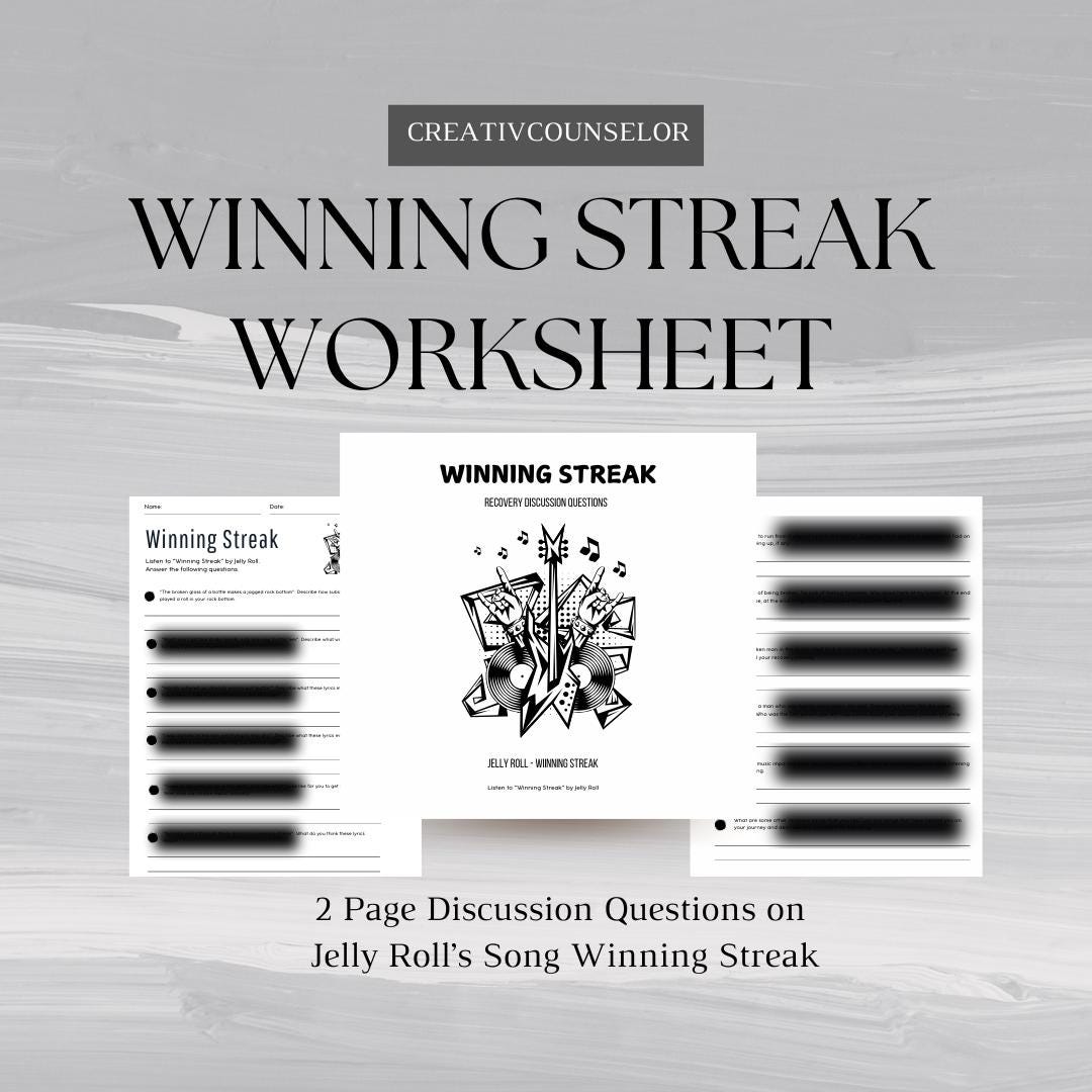 Jelly Roll Winning Streak Worksheet: Addiction Recovery (PDF) - Etsy