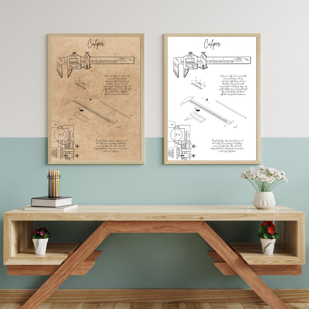 Caliper Technical İllustrated Wall Art, Mechanical Poster, Engineer ...