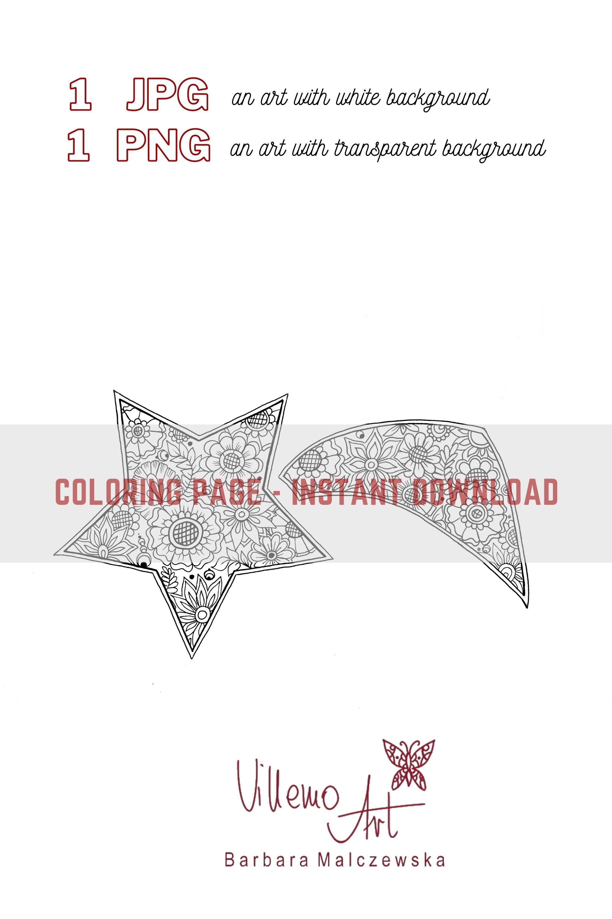 Printable Coloring Page Blue Star Digital Stamp Instant - Etsy