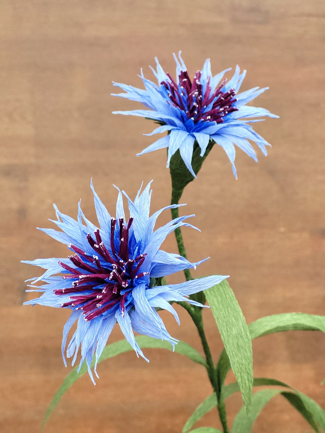 Handmade Crepe Paper Cornflower - Realistic Blue Wildflower Decoration ...