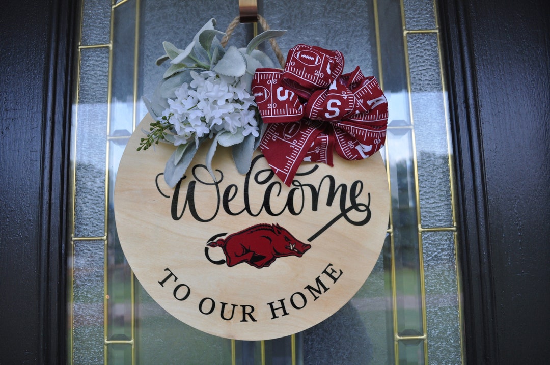 Arkansas Razorback Welcome Front Door Wreath. Perfect for Hog Fans - Etsy