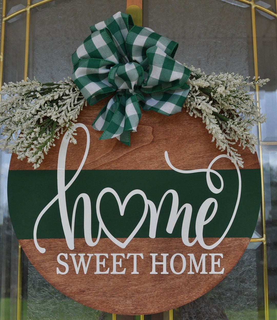 Arbor Green Floral Front Door Wreath With Bow Home Sweet Home Sign - Etsy