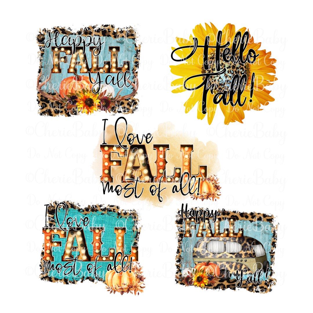 Fall Sublimation Design Bundle, 5 Printable Pngs, Five Digital ...