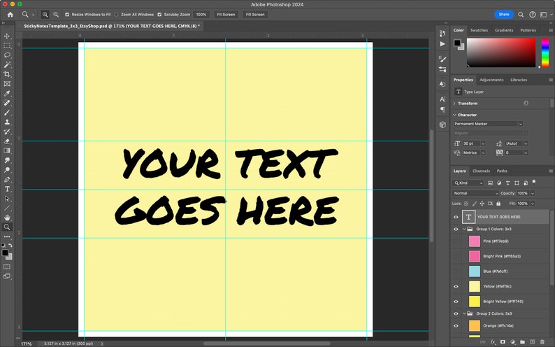 Sticky Note-inspired Photoshop Template (3" X 3") for Durable Reminders ...