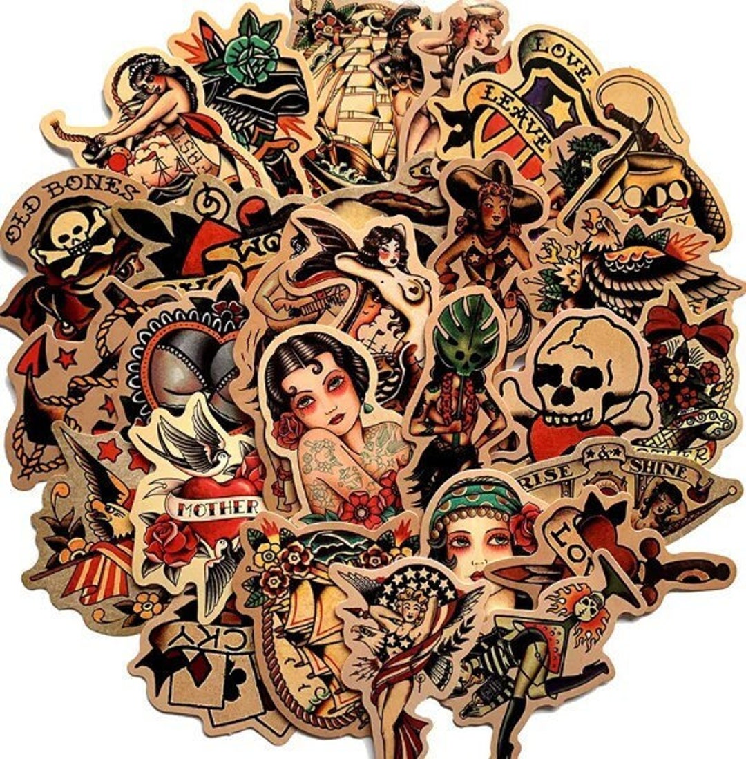 10-50 Sticker Set Vintage Sailor Tattoo No Repeats Retro Vinyl Decal ...