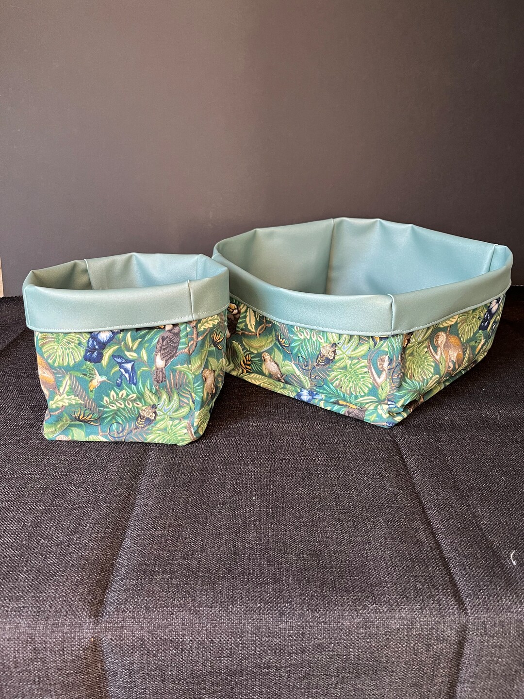Reversible Storage Boxes/baskets /jungle Fabric & Green Vinyl. Handmade ...