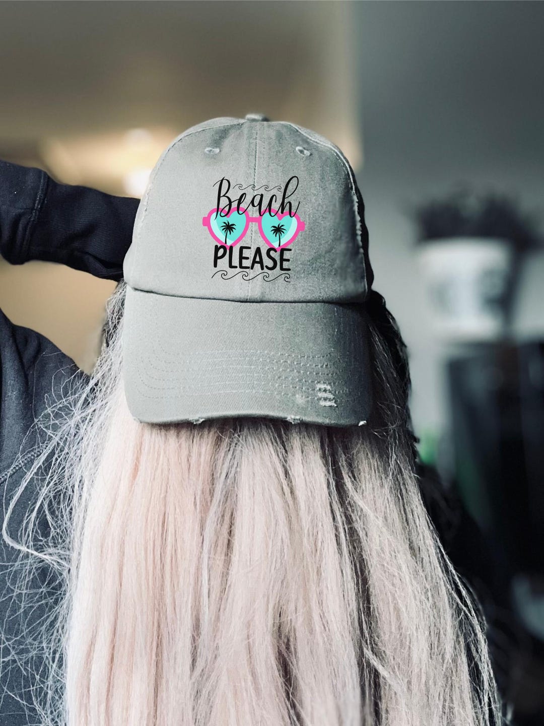 Distressed Cap, Beach Please Hat, Vintage Style Headwear, Unisex Cap ...