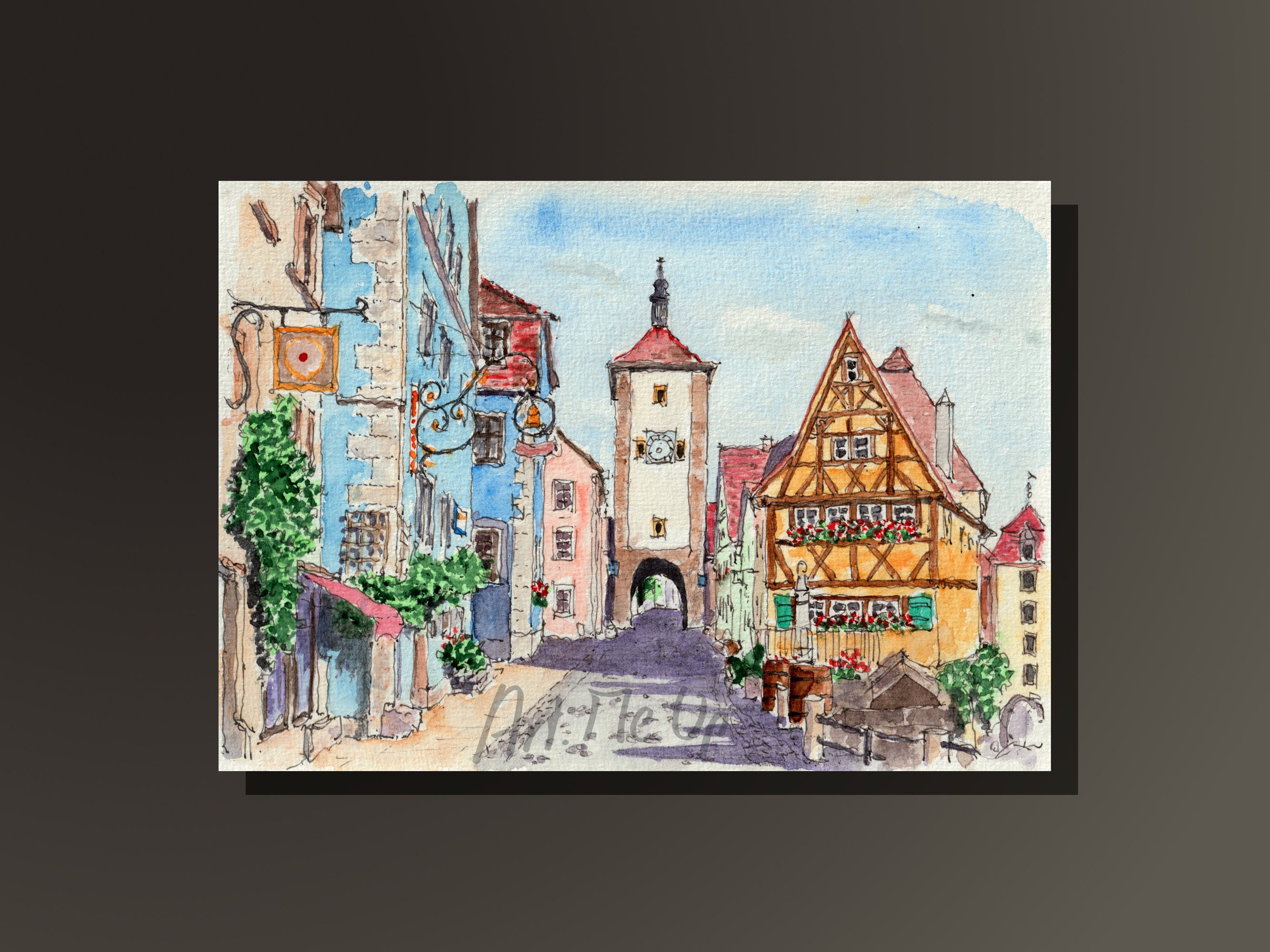 Rothenburg Ploenlein Printable Watercolor Sketch, Ideal as Wall Art ...
