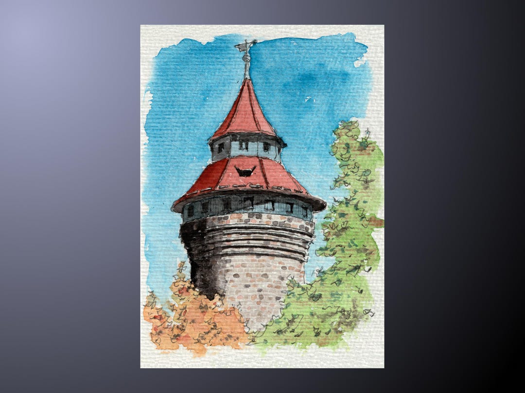 Nuremberg Sinwell Tower Printable Watercolor Sketch, Ideal as Wall Art ...