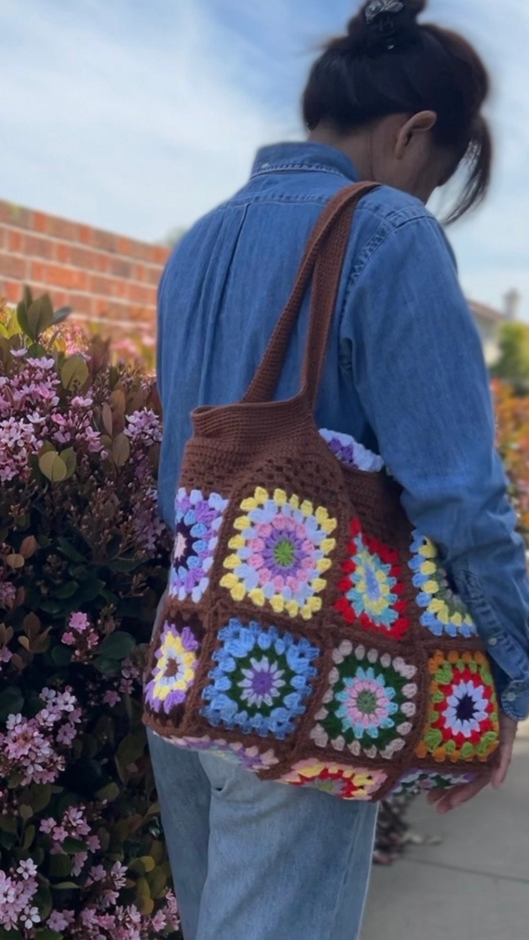 Handmade Crochet Bags Granny Check Shoulder Bags Large Capacity Bags ...