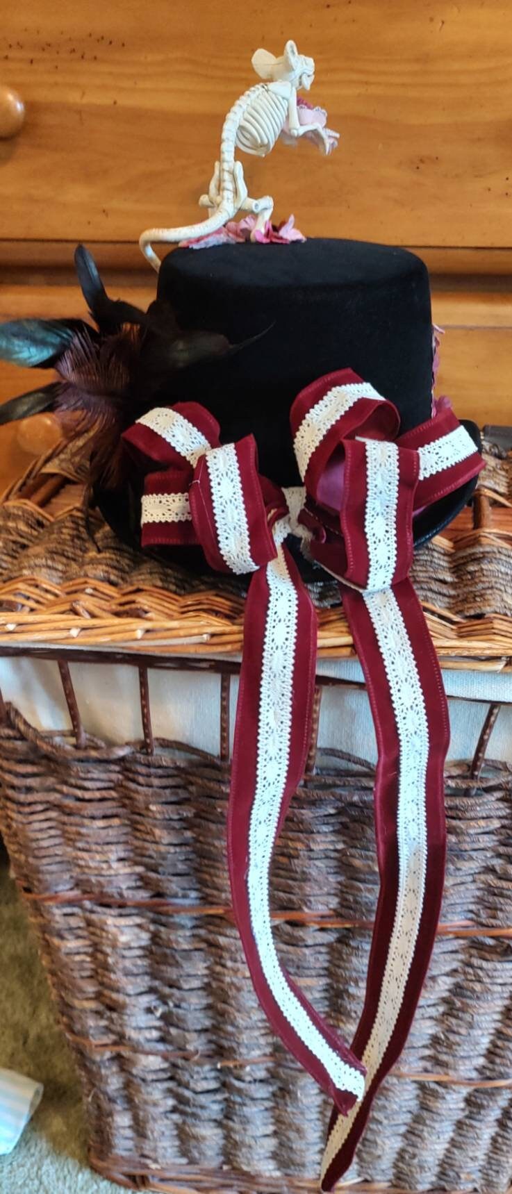 Ladies Halloween Rat Skeleton Steampunk Top Hat Skull Burgundy Velvet ...