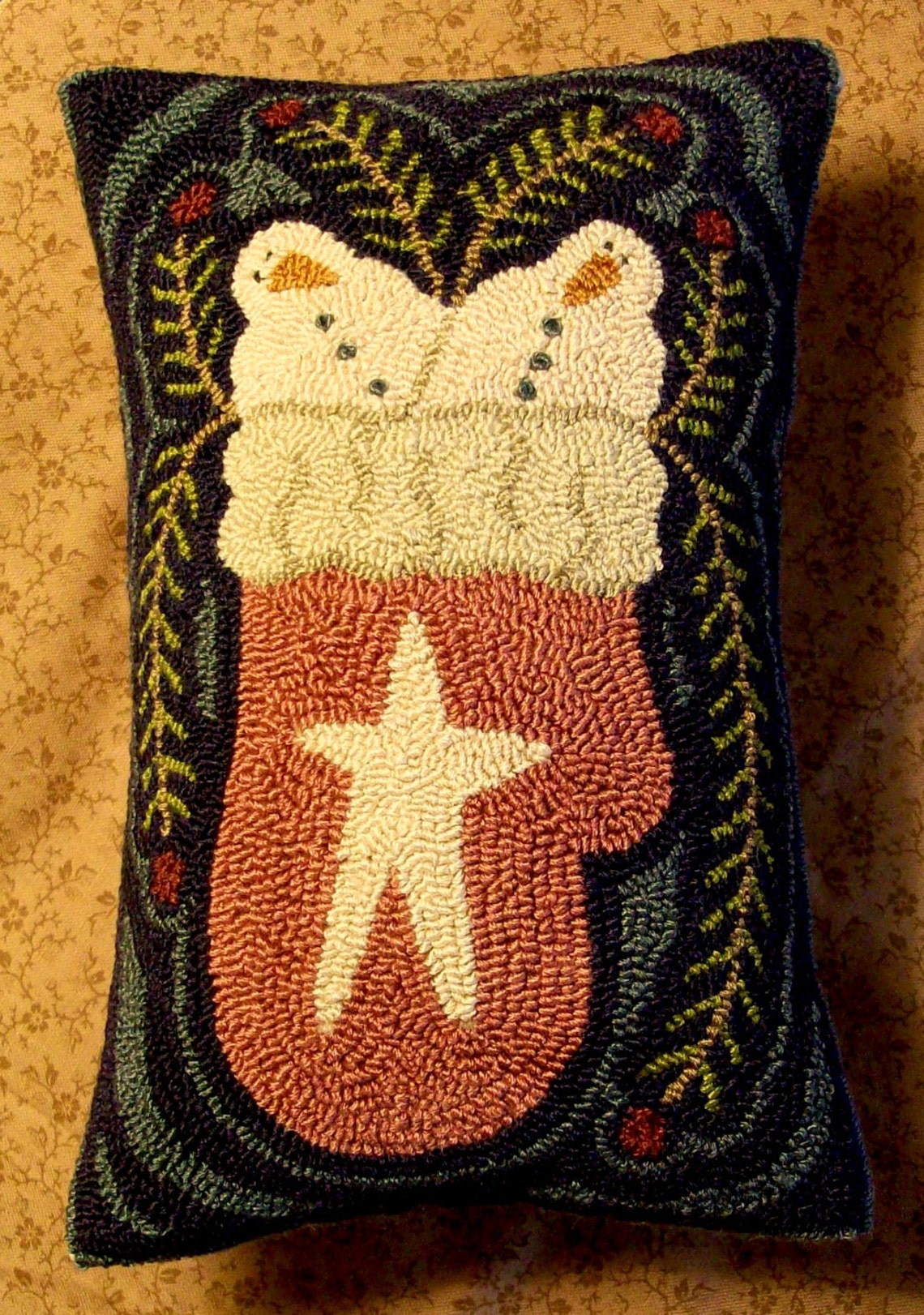 Primitive Needle Punch Pillow Mitten Full Of Snowmen Greenery | Etsy