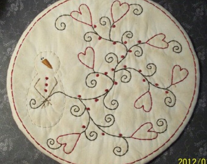 Valentine Stitchery Primitive Candle Mat Snowman and Hearts - Etsy