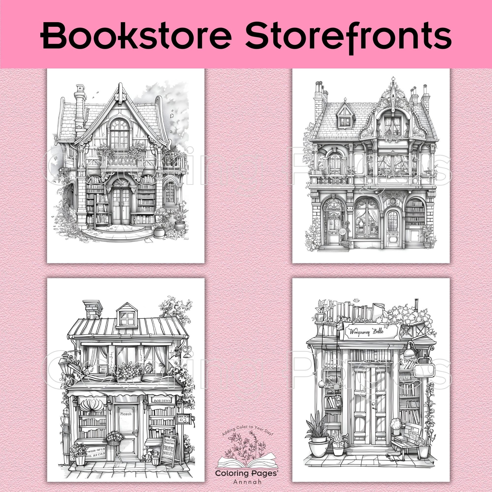 10 Bookstore Storefront Coloring Pages for Adults, Storefront Coloring ...