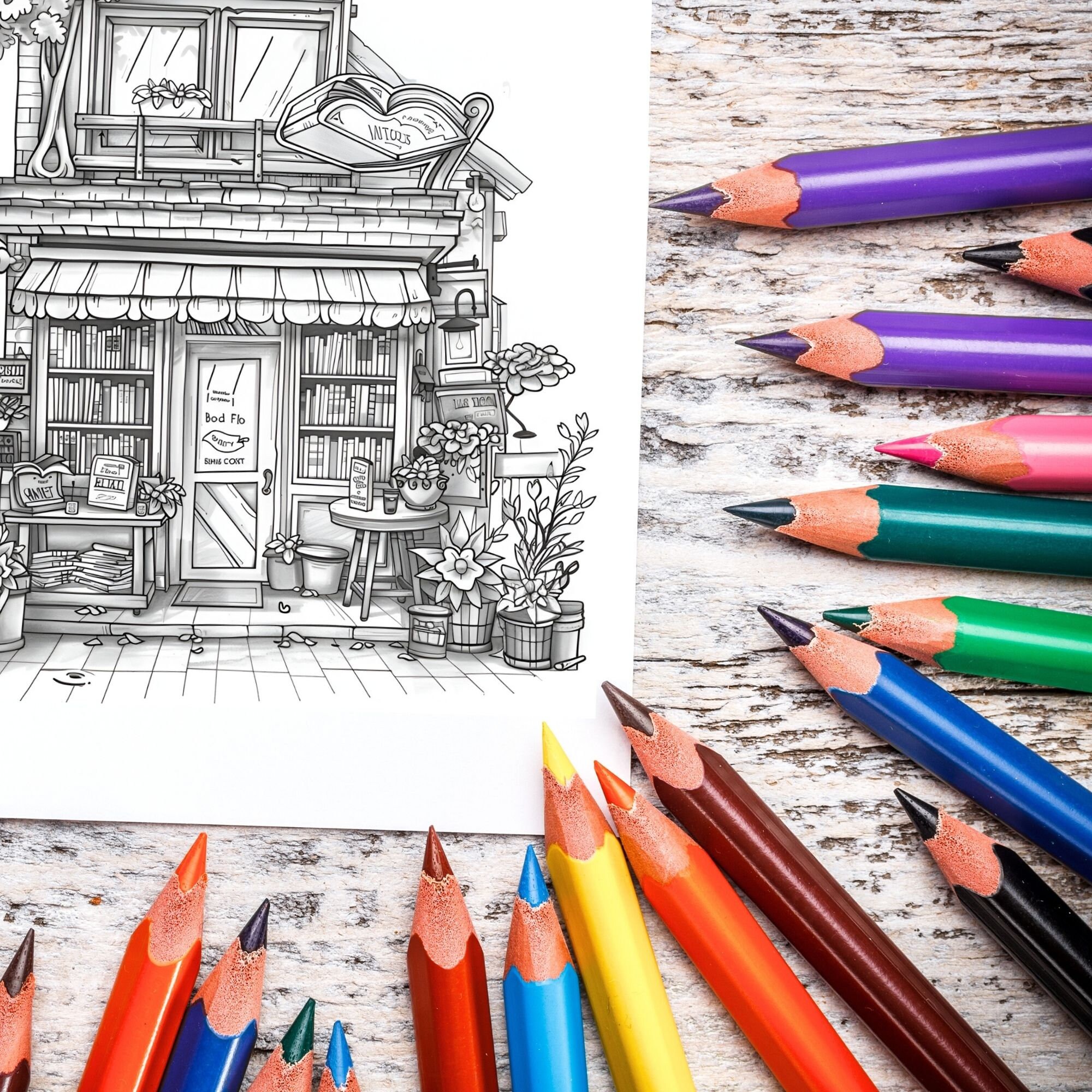 10 Bookstore Storefront Coloring Pages for Adults, Storefront Coloring ...