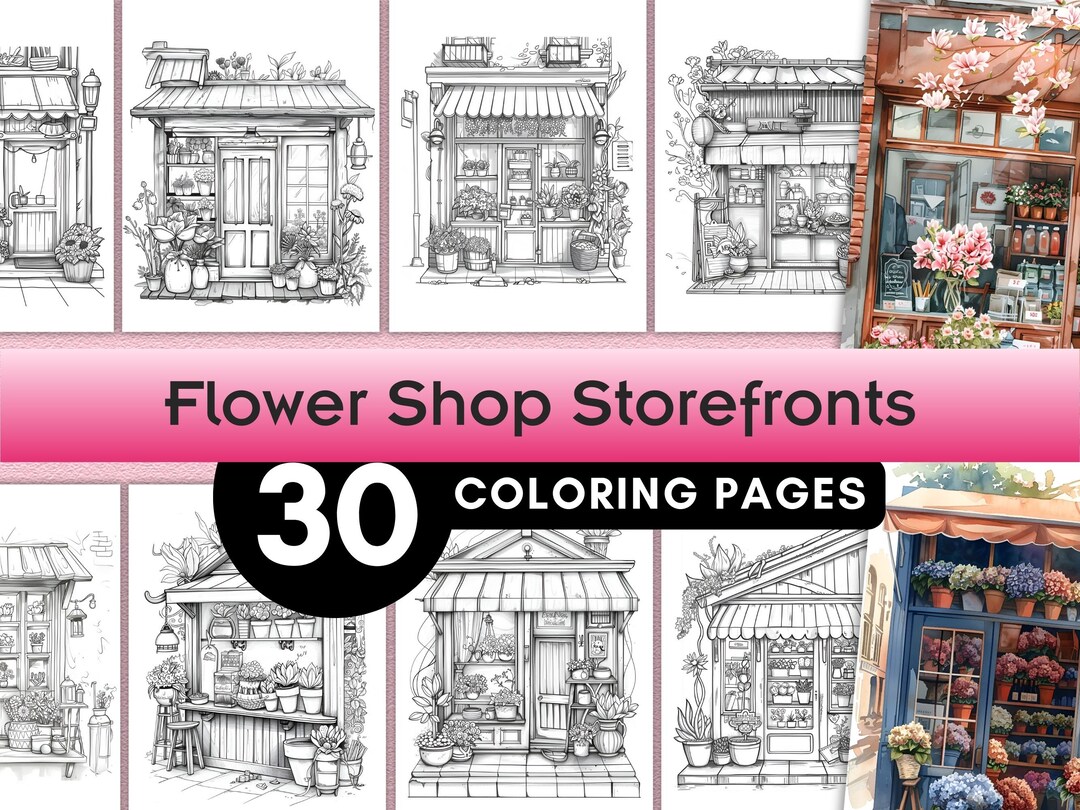 Flower Storefront Coloring Pages for Adults Storefront Coloring Page ...