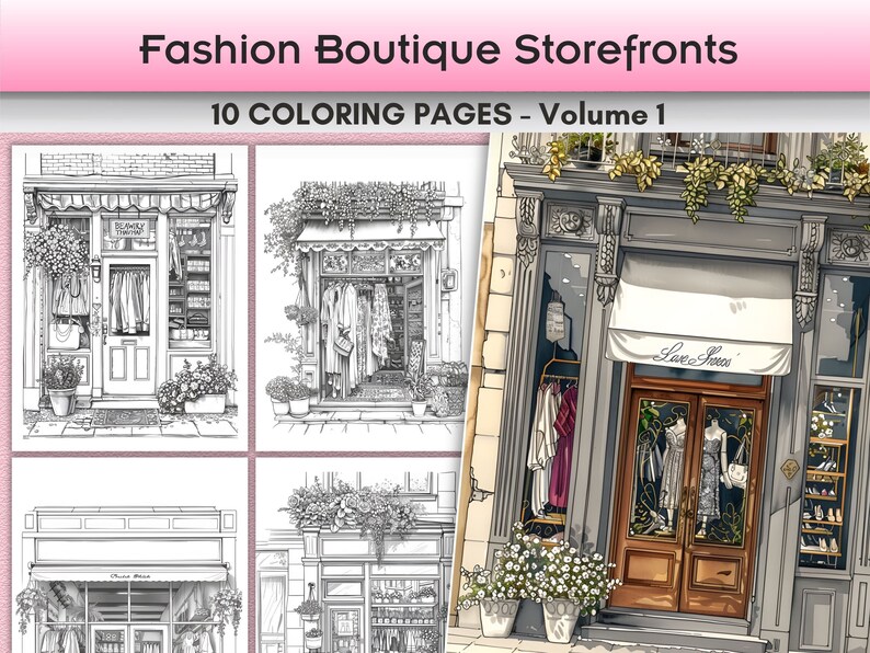 Fashion Storefront Coloring Pages for Adults Storefront Coloring Page ...