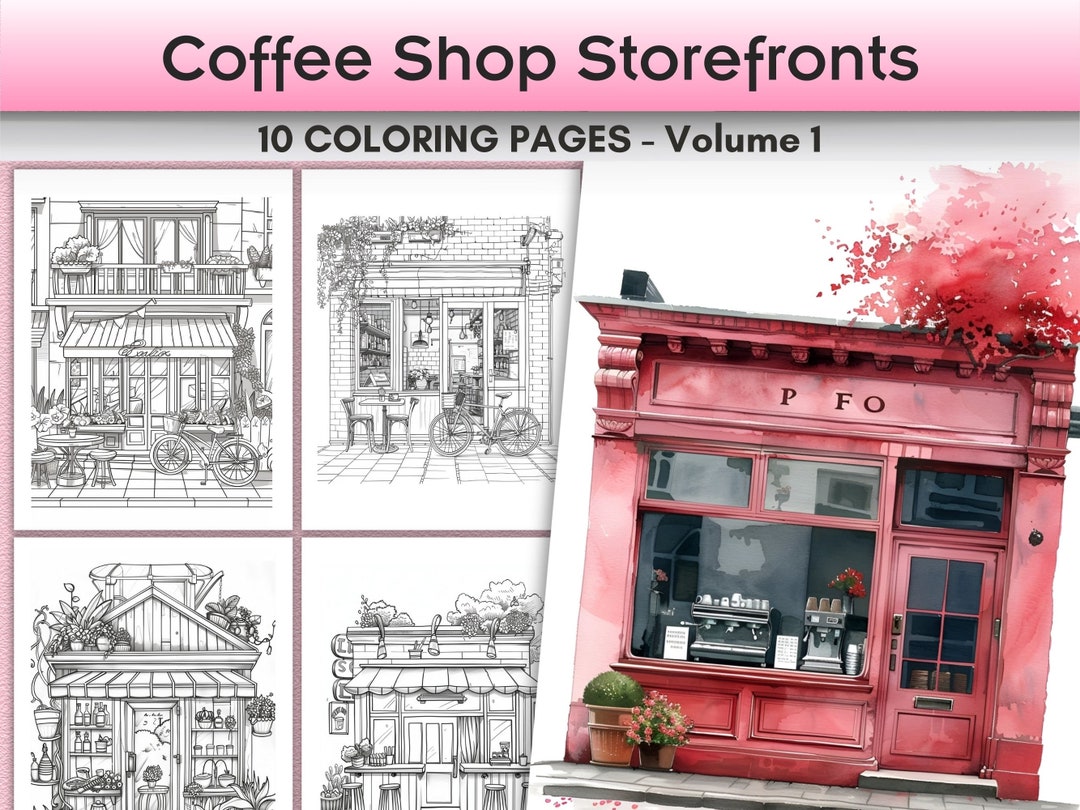 Coffee Shop Storefront Coloring Pages for Adults Storefront Coloring ...