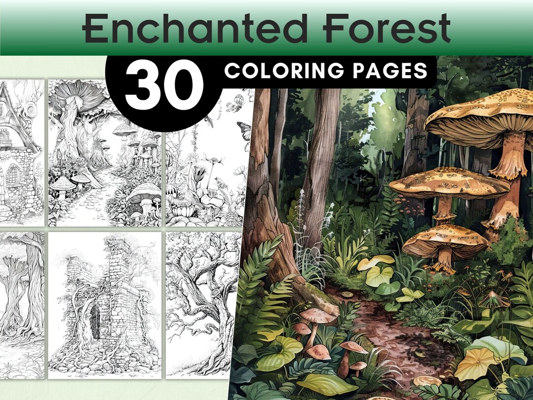 30 Enchanted Forest Coloring Book, Printable Magical Forest Coloring ...
