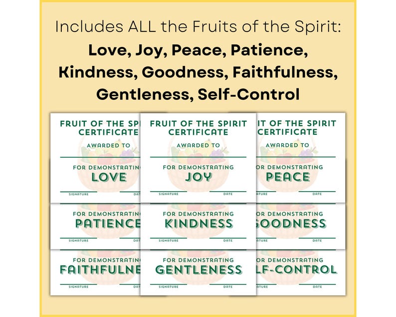 Fruit of the Spirit Certificates | Church Ministry Awards | Sunday ...
