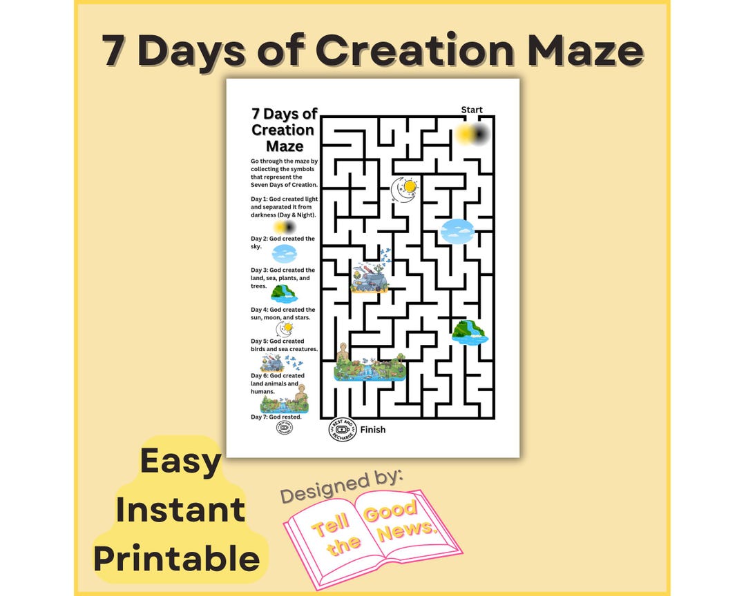 7 Days of Creation Maze | Genesis Bible Lesson Craft Puzzle | Kids ...