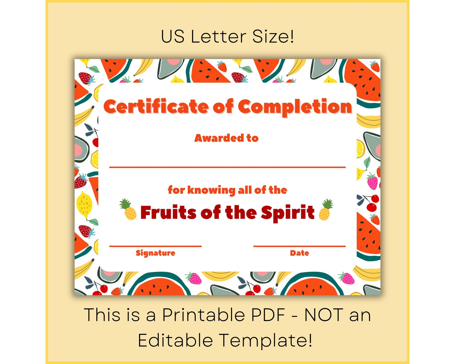 Fruits of the Spirit Certificate of Completion | Church Ministry ...