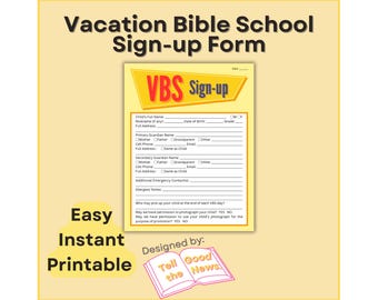 Vacation Bible School Registration Form | VBS Sign-up Form Sheet ...
