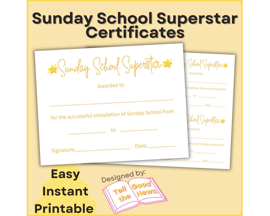 Sunday School Superstar Certificates | Church Kids Youth Ministry Award ...