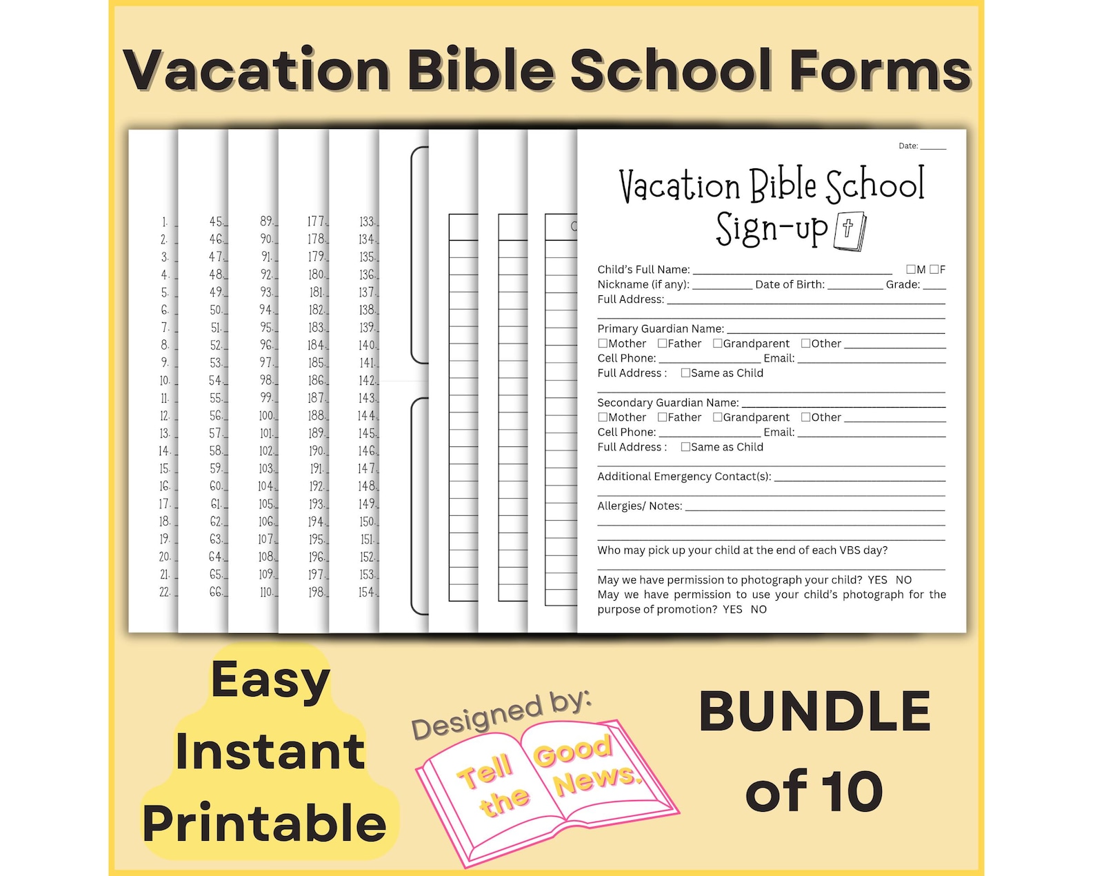 Vacation Bible School Forms Bundle of 10 | VBS Sign-up Registration ...