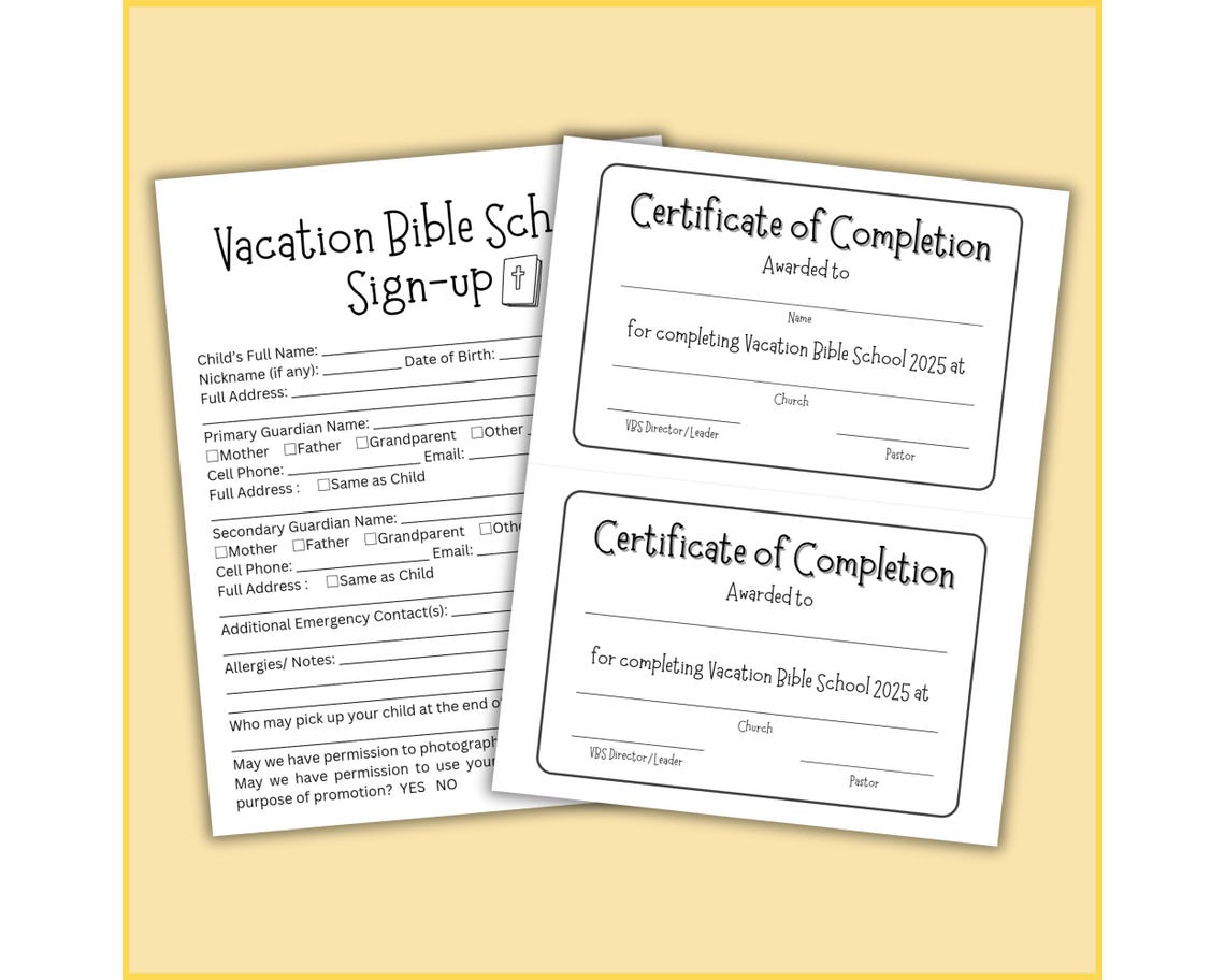 Vacation Bible School Forms Bundle of 10 | VBS Sign-up Registration ...