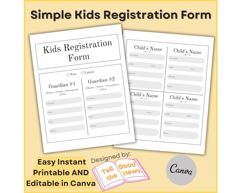 Simple Registration Form | Kids, Children, Teens | Camp, Events, Sports ...