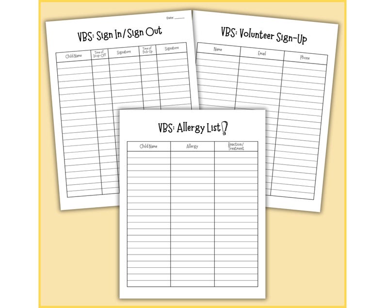 Vacation Bible School Forms Bundle of 10 | VBS Sign-up Registration ...