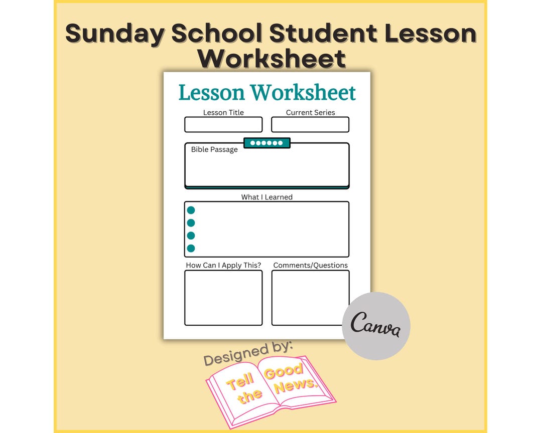 Sunday School Student Lesson Worksheet | for Christian School, Bible ...
