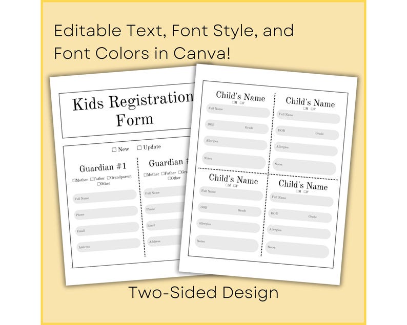 Simple Registration Form | Kids, Children, Teens | Camp, Events, Sports ...