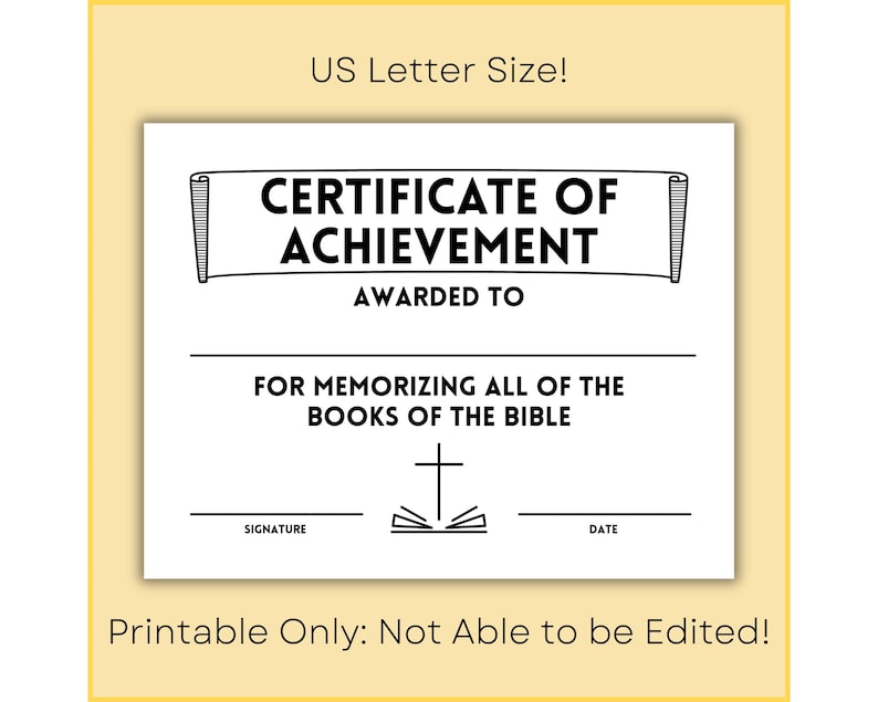 Books of the Bible Certificate of Achievement | Church Bible School ...