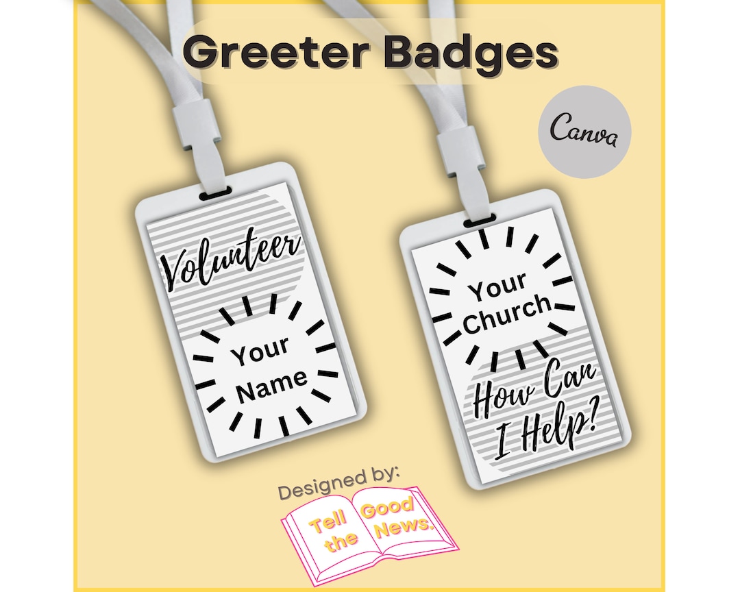 Church Greeter Badge Template | Staff Volunteer Name Badge | Editable ...