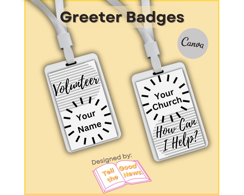 Church Greeter Badge Template | Staff Volunteer Name Badge | Editable ...