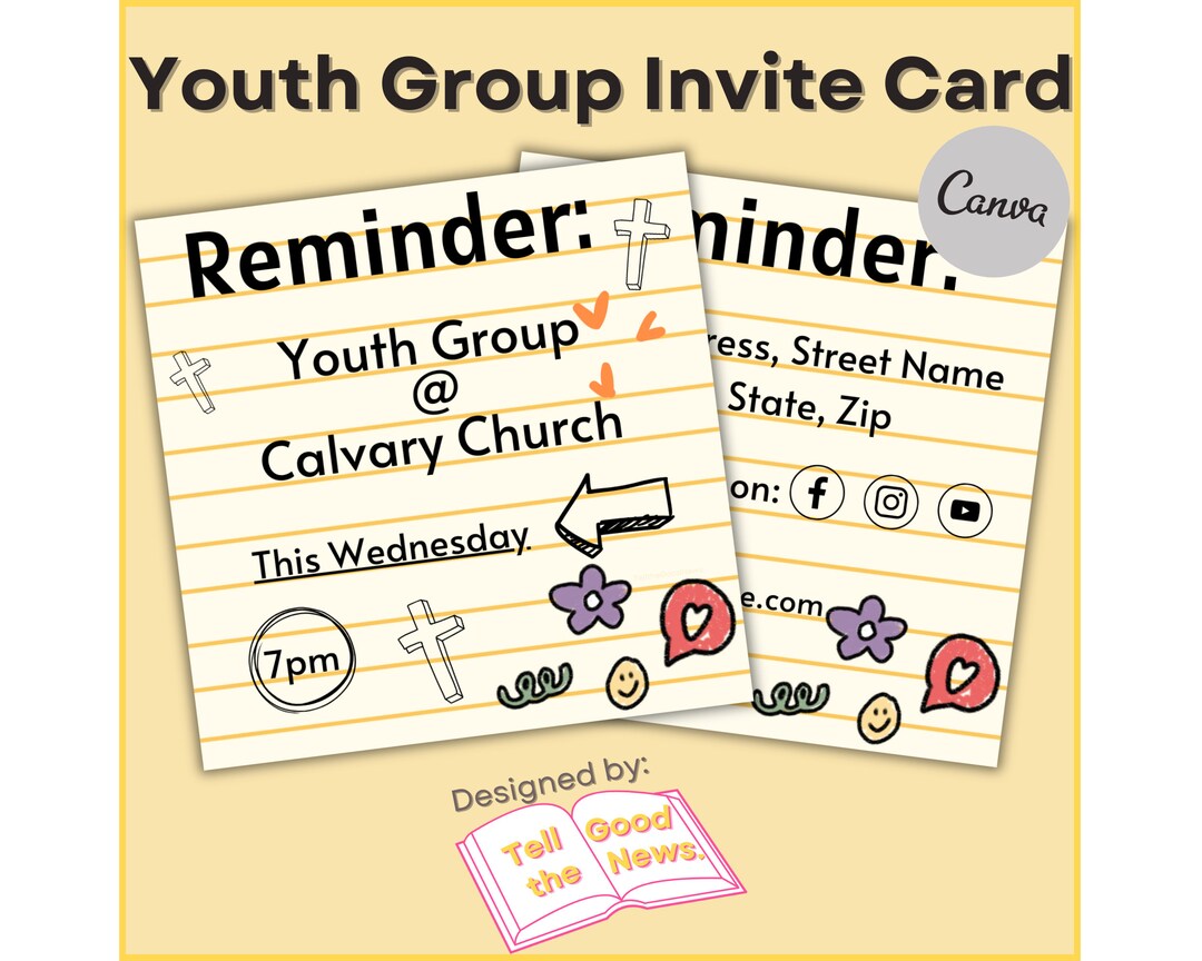 Youth Group Invite Card Template | Church Ministry Flyer Invitation for ...