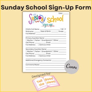 Sunday School Sign-up Registration Form | Kid's Ministry, Children's ...