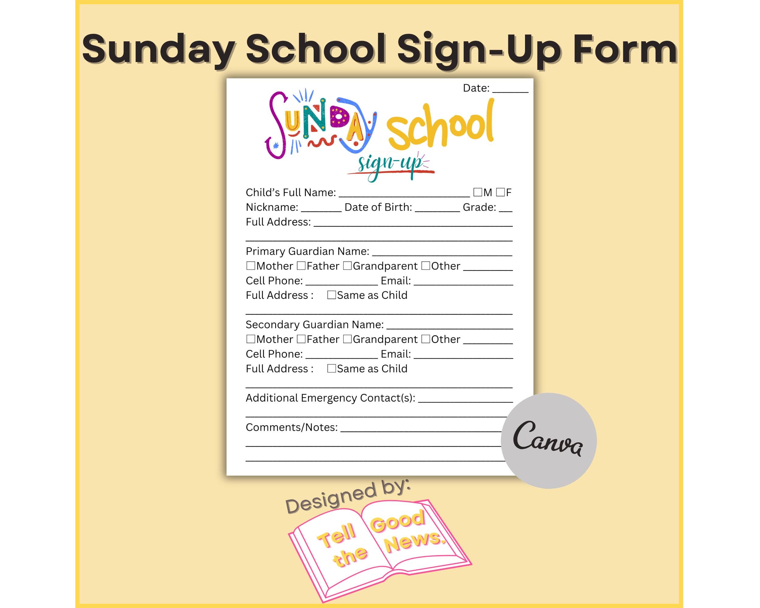 Sunday School Sign-up Registration Form | Kid's Ministry, Children's ...