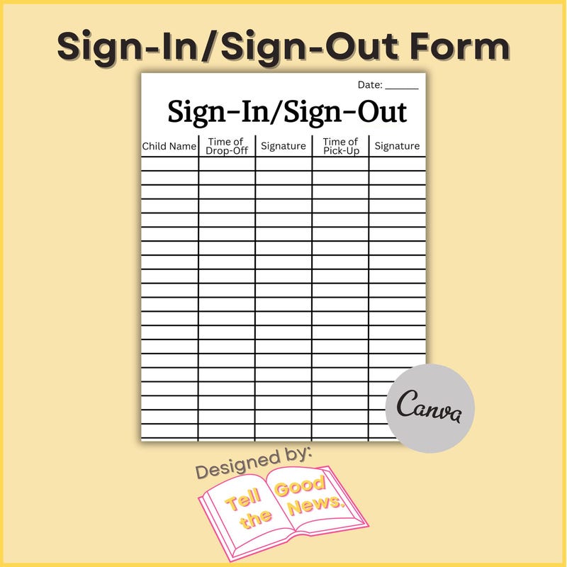 Sunday School Sign Out Sheet - Etsy