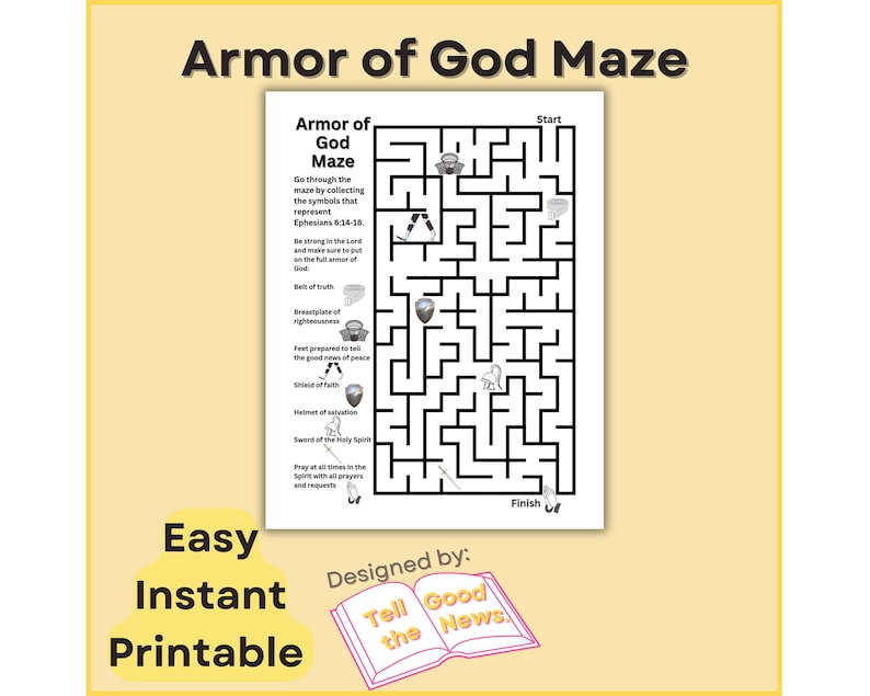 Armor of God Maze | Ephesians Bible Lesson Craft Puzzle | Kids Children ...