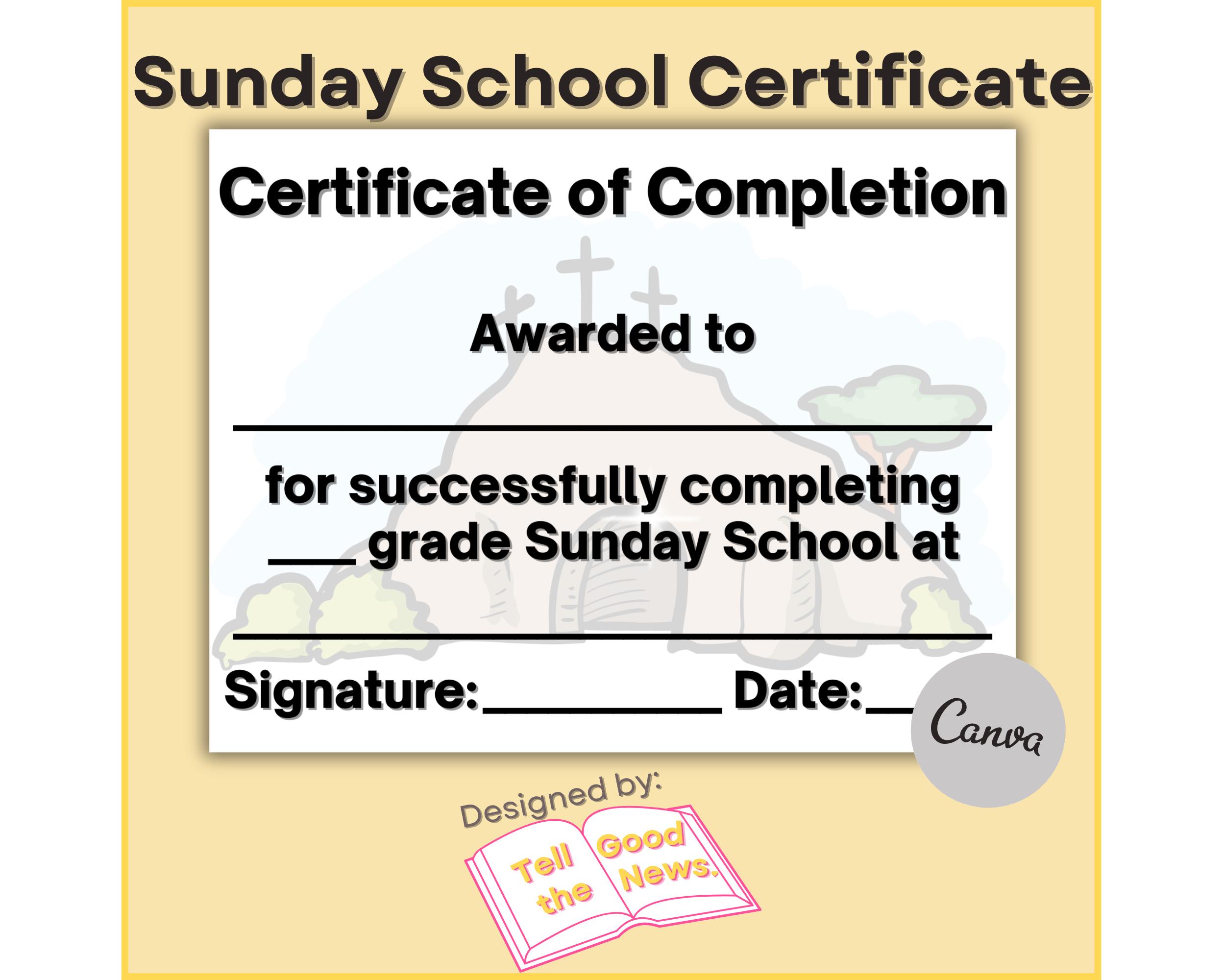 Sunday School Certificate | Grade Completion Award | Kid's Ministry ...