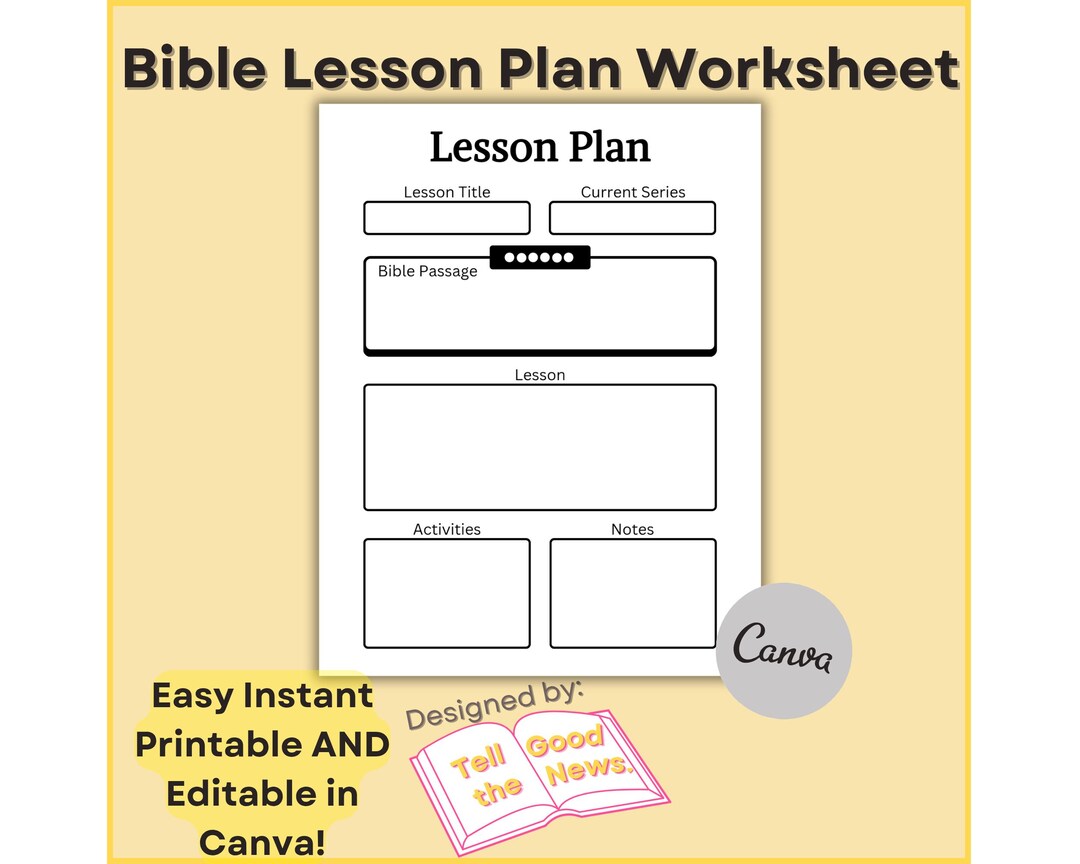 Bible Lesson Plan Worksheet | for Church Ministry, Christian and Sunday ...