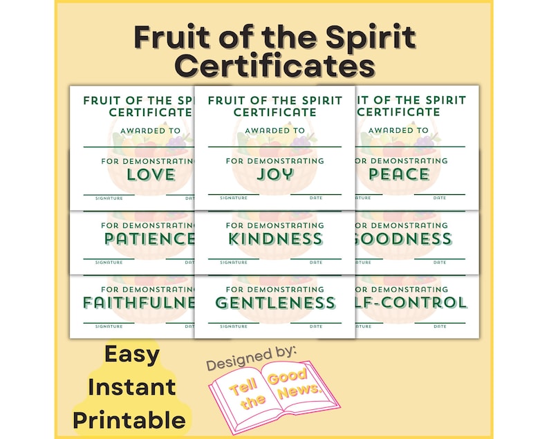Fruit of the Spirit Certificates | Church Ministry Awards | Sunday ...