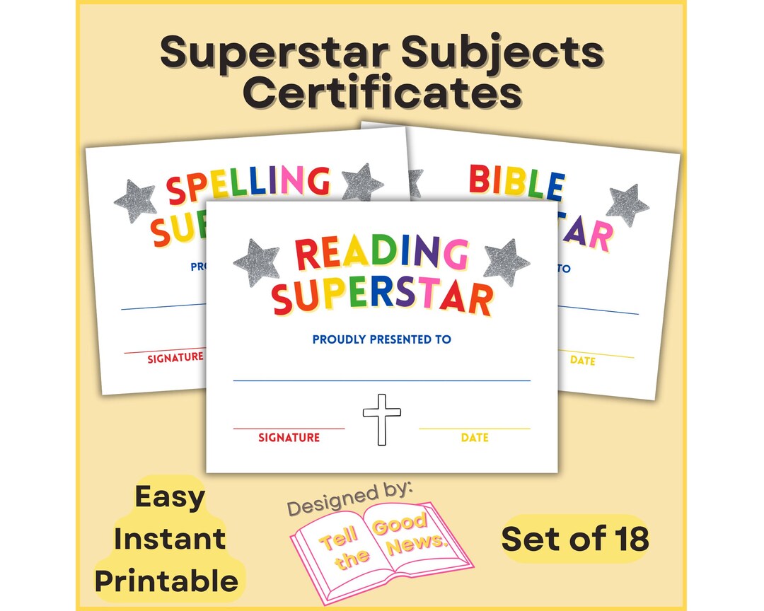 Superstar Subjects Certificates | Classroom Recognition | Christian ...