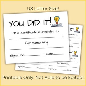 You Did It! Memorization Certificates | School Teacher Student ...